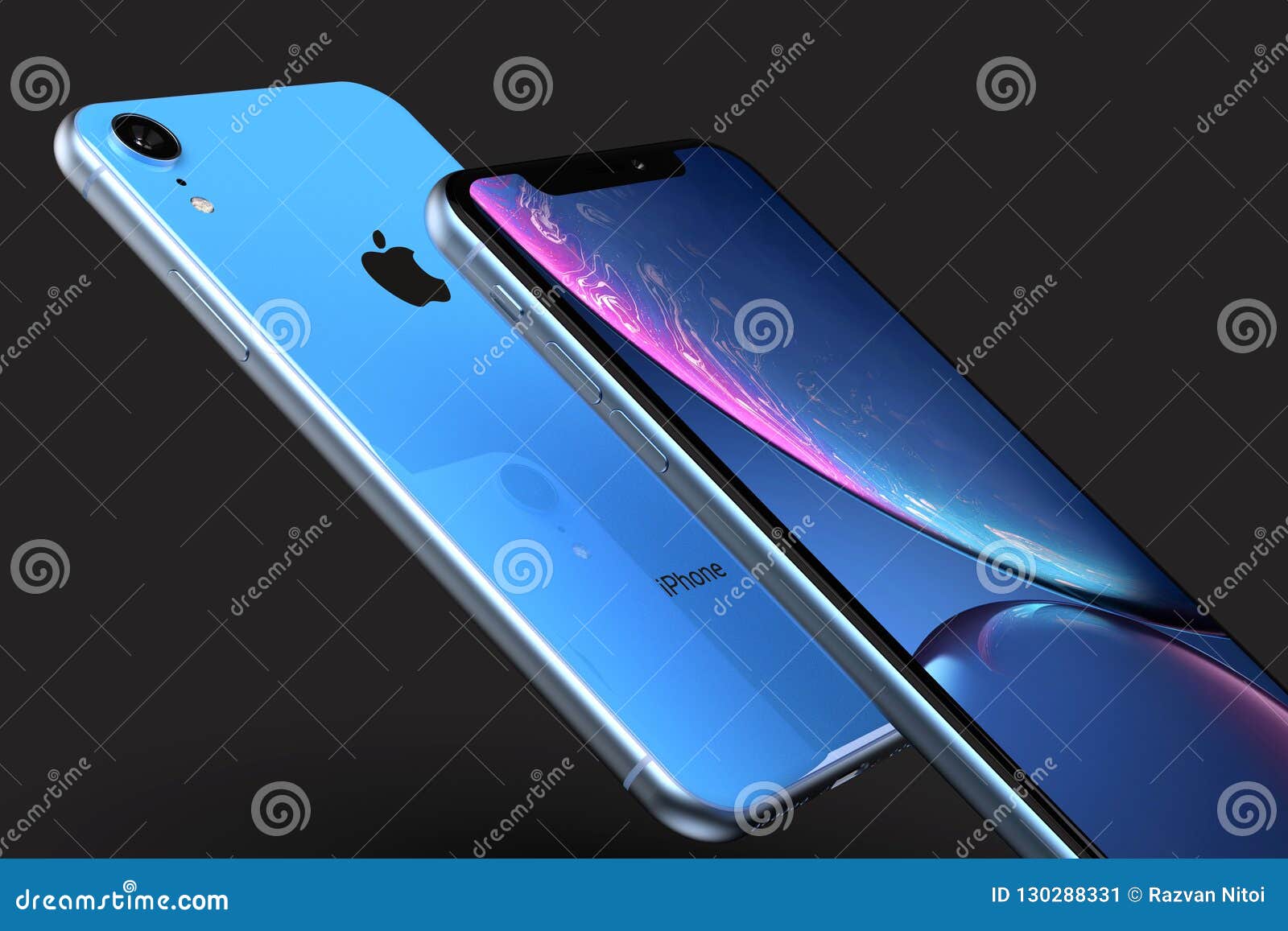 Dynamic Composition of IPhone XR Blue Front and Back Editorial Photo ...