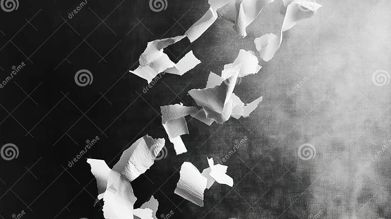 A Dynamic Composition of Torn White Paper Pieces Floating Against a ...
