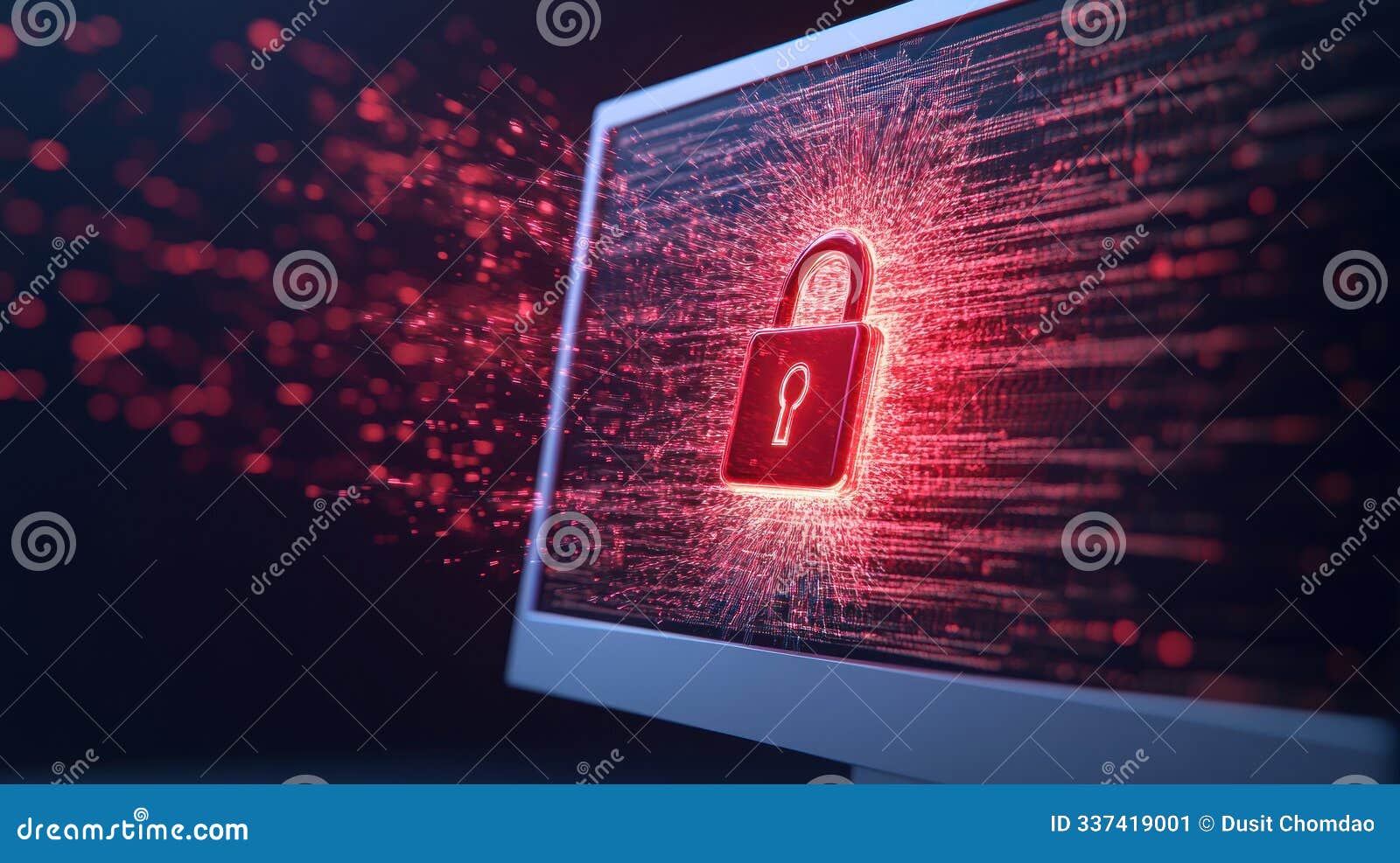 A Dynamic Concept of Computer Monitor Displaying Glowing Padlock Symbol ...