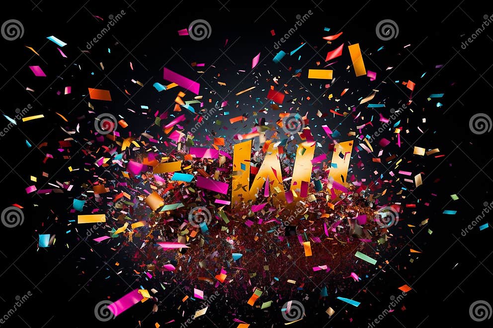 Dynamic Confetti Burst with Bold Typography Stock Illustration ...