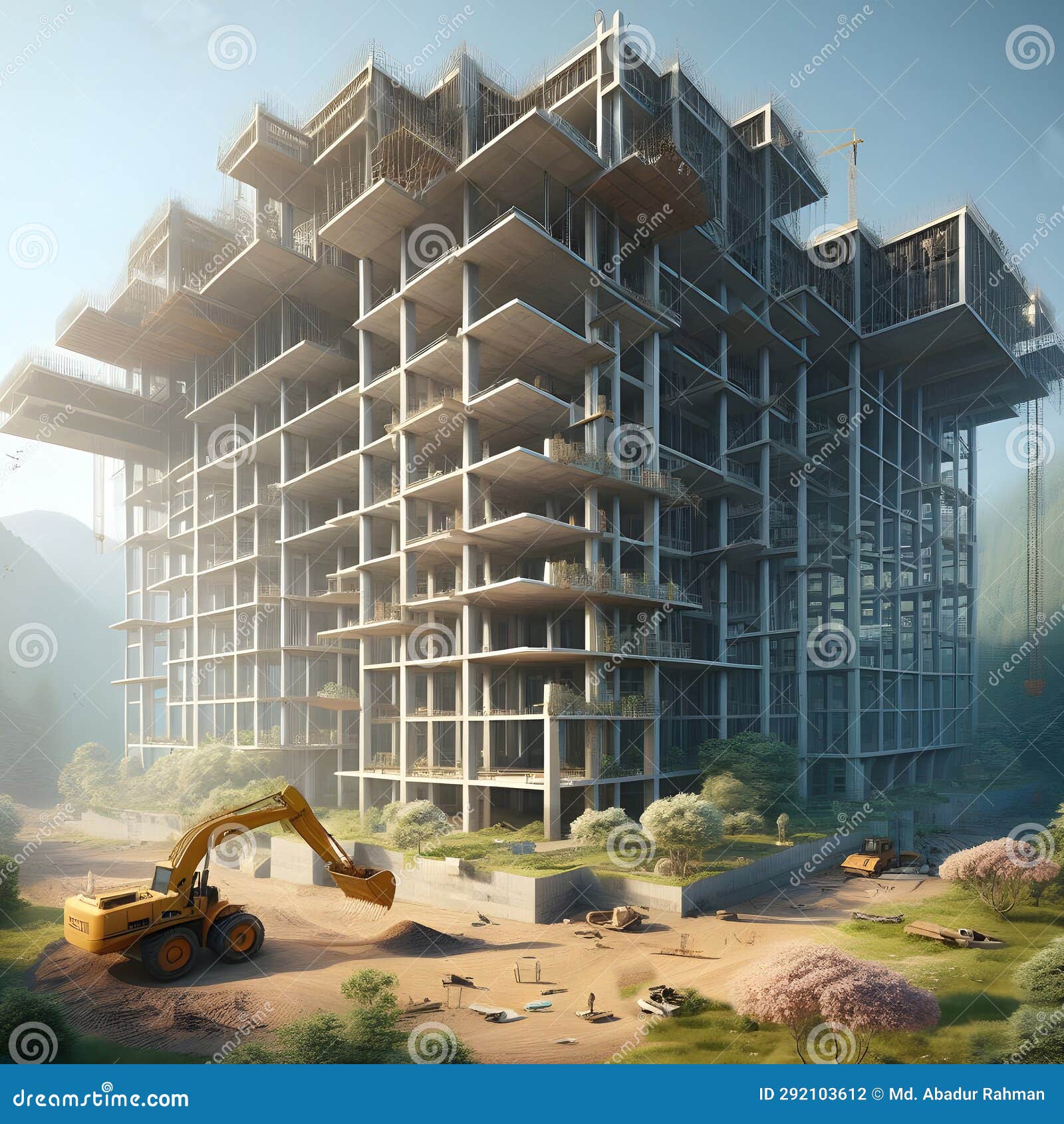 Dynamic Construction Building Progress With Heavy Machinery Ai Generated Stock Image ...