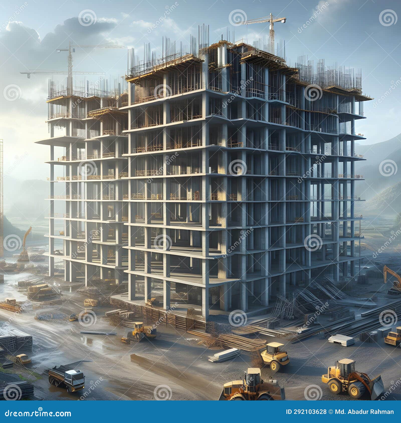 Dynamic Construction Building Progress With Heavy Machinery And ...