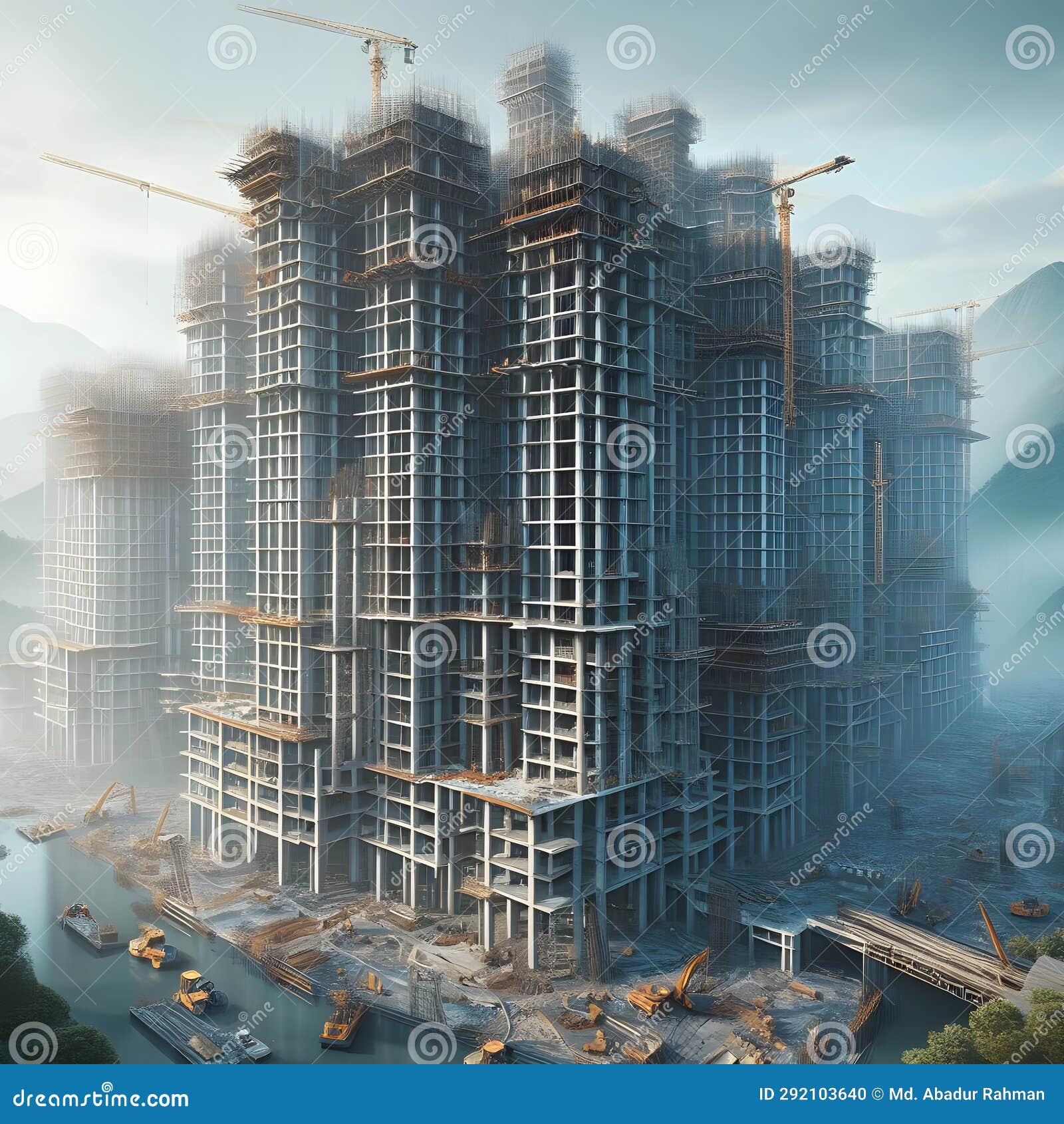 Dynamic Construction Building Progress With Heavy Machinery And Transportation Ai Generated ...