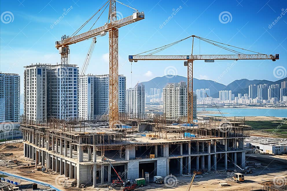 Dynamic Construction Crane in Action, Meticulously Assembling an ...