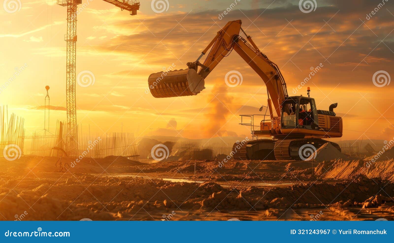 Dynamic Construction Machine in Action Symbol of Achievement on a Busy ...