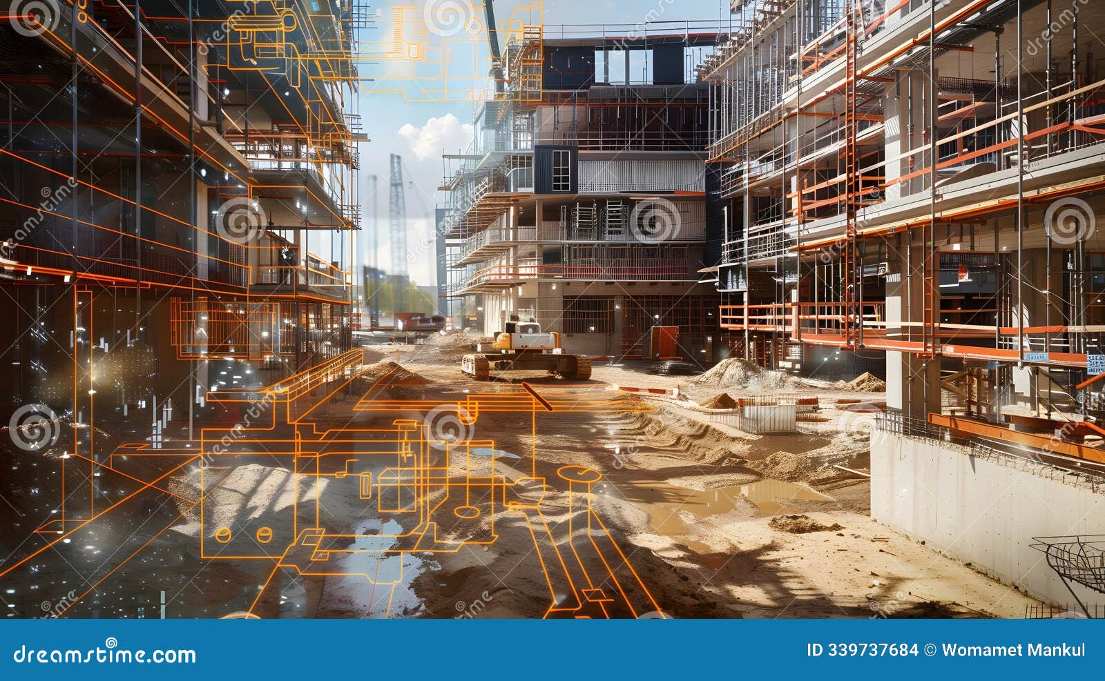 Dynamic Construction Building Progress With Heavy Machinery And ...