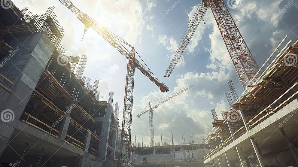 Dynamic Construction Site at Dawn. Generative AI Stock Illustration ...