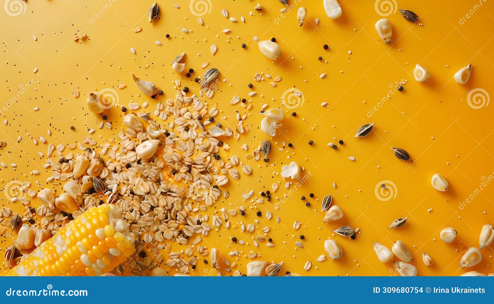 Splendid Explosion of Corn Kernels on a Yellow Background, Perfect for ...