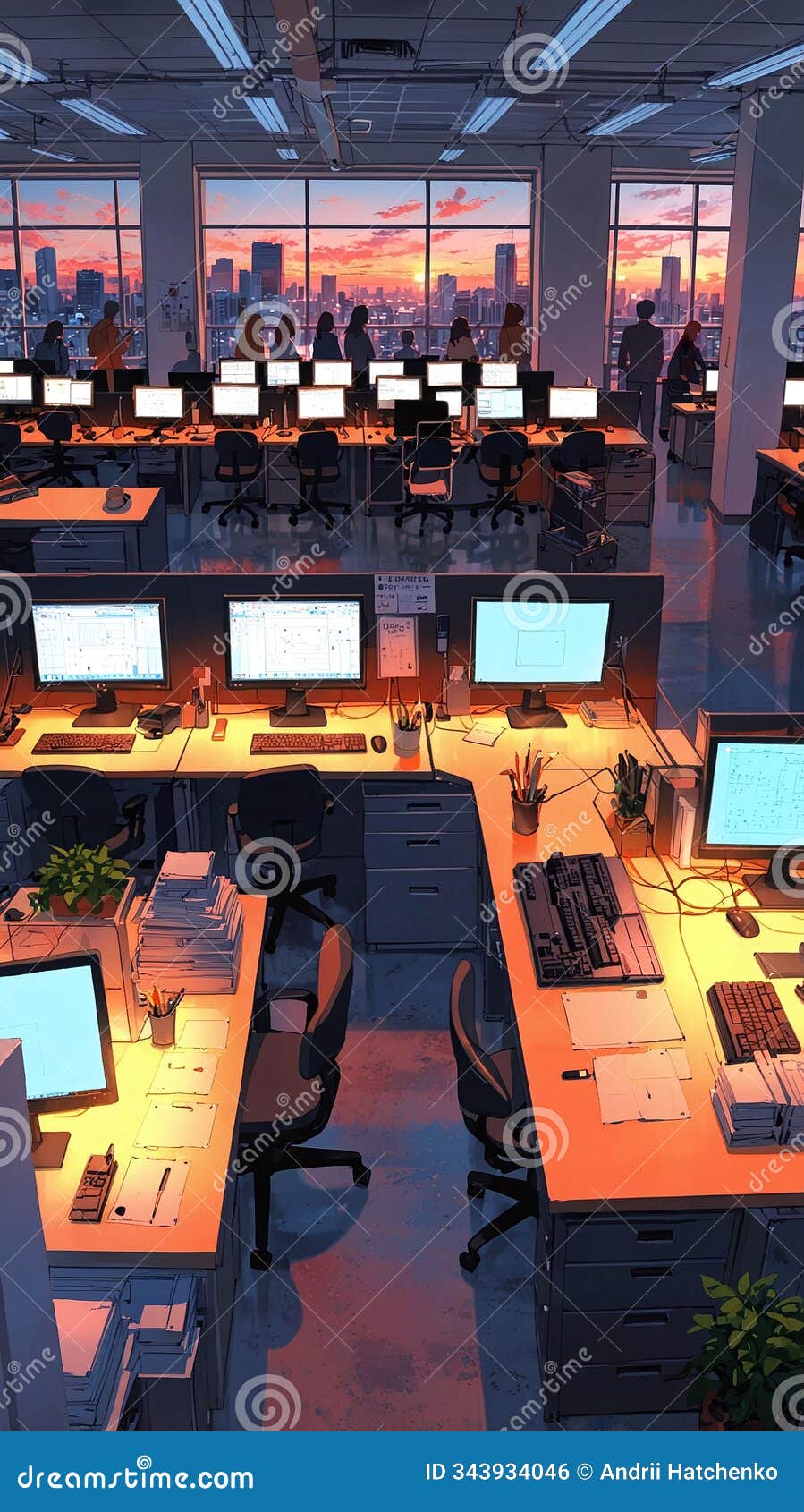 Dynamic Corporate Office Scene with Professional Anime Characters in ...