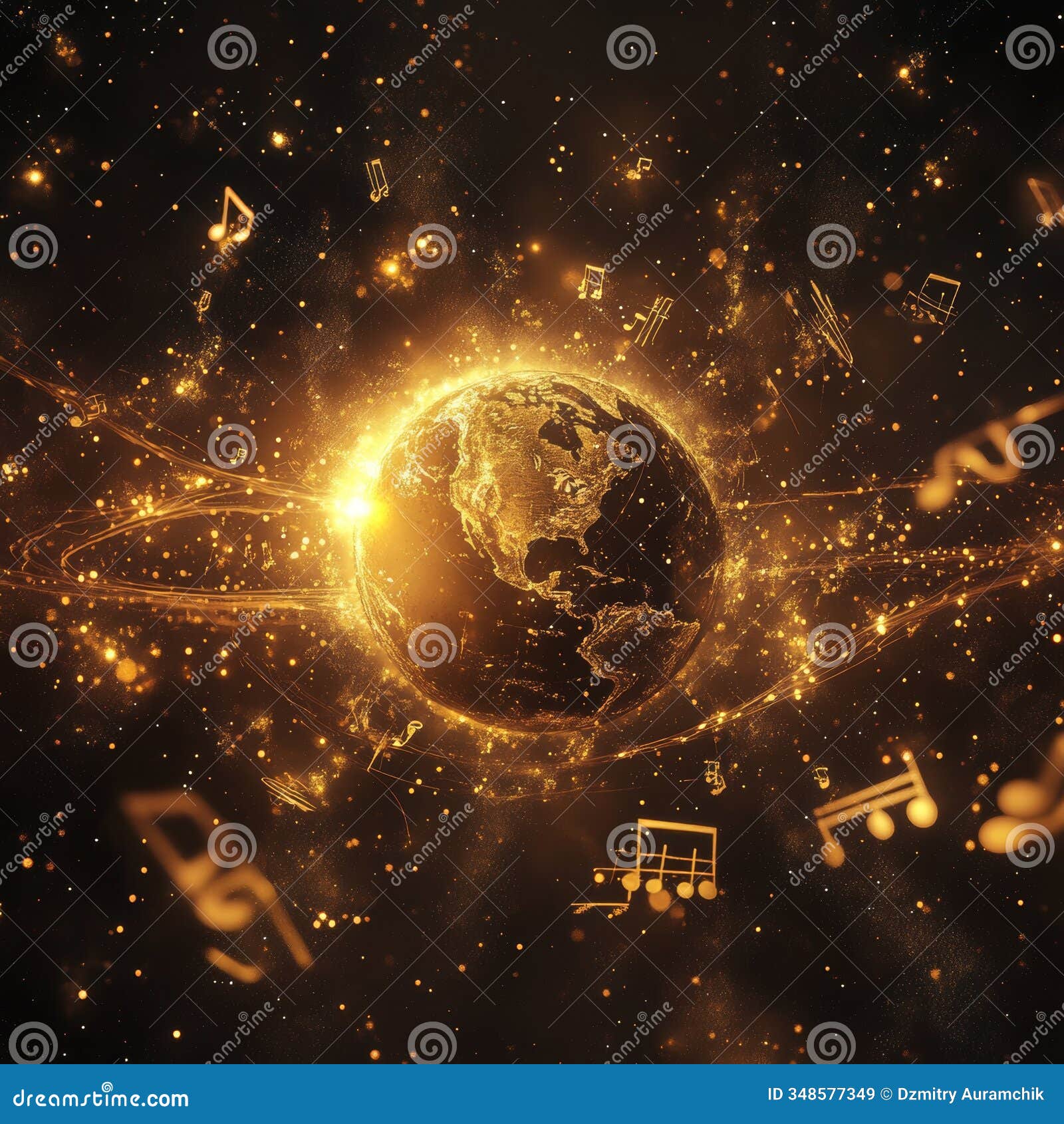 A Dynamic Cosmic Burst: Earth Surrounded by Spiraling Musical Notes ...