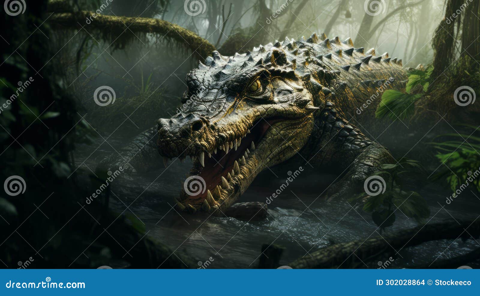 Dynamic Crocodile In Mysterious Jungle Royalty-Free Illustration ...