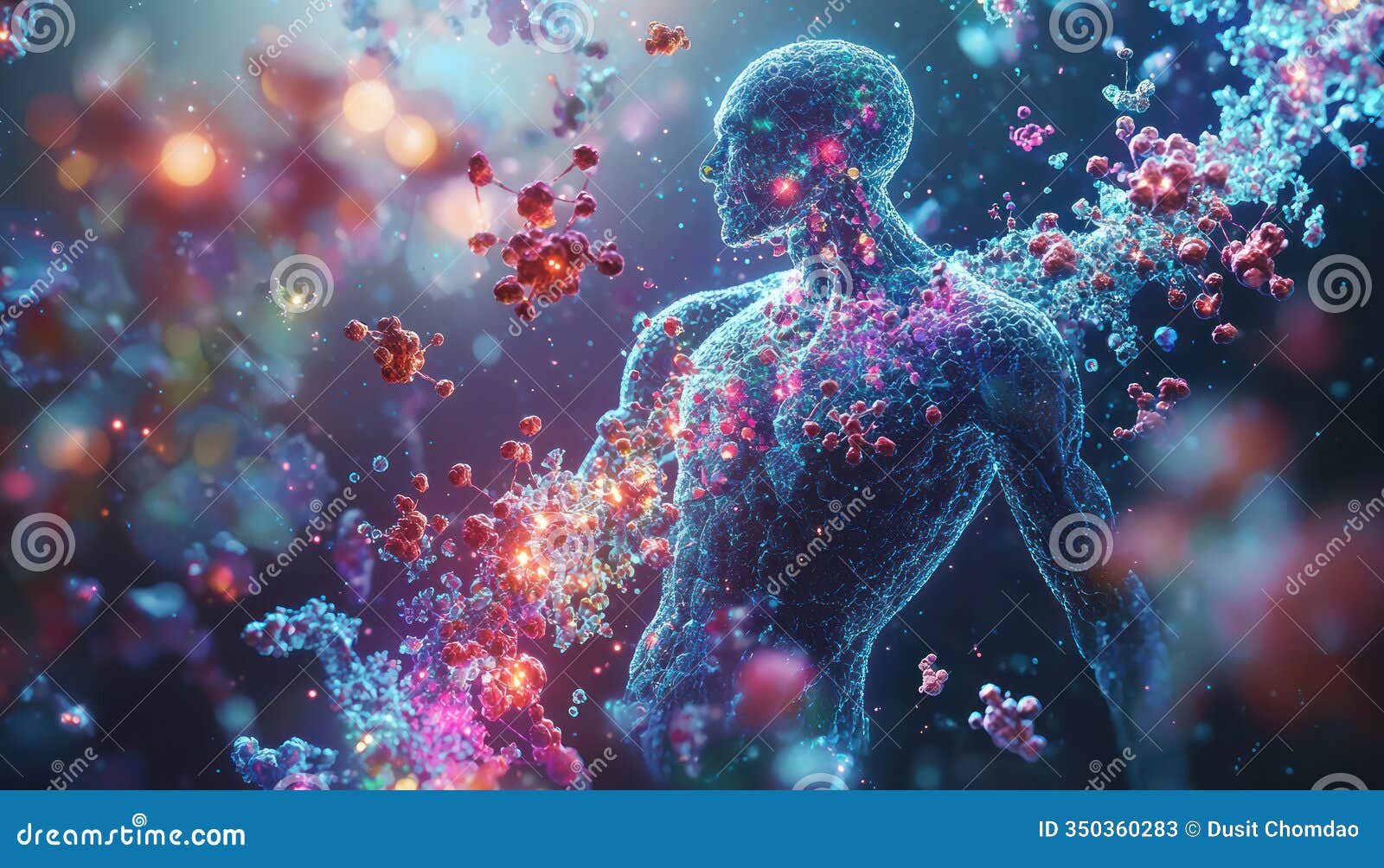 Dynamic Cross Section of Human Body Showcasing Molecular Interactions ...