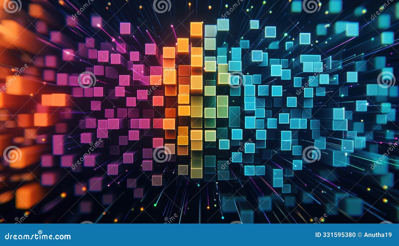 Dynamic Cyber-themed Pixel Explosion in Vibrant Neon Colors, Creating a ...