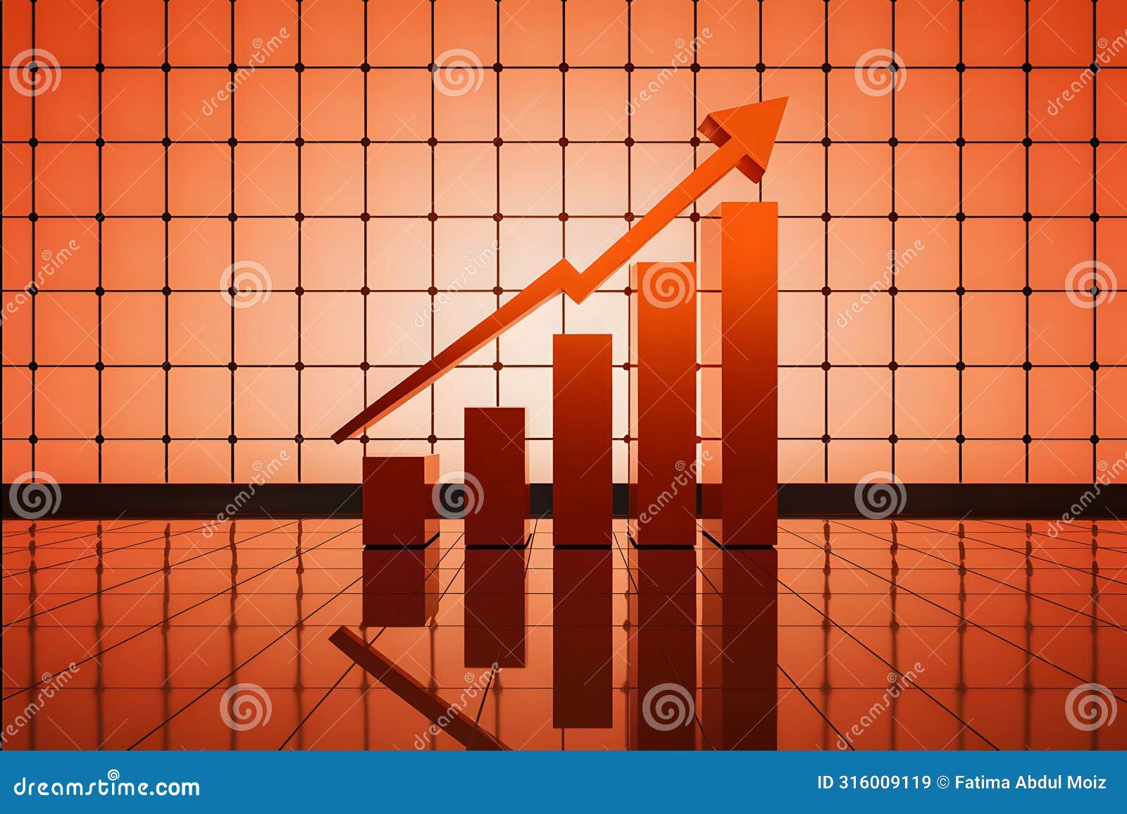 Dynamic 3D Bar Chart on Orange Grid Backdrop Shows Growth, Reflecting ...