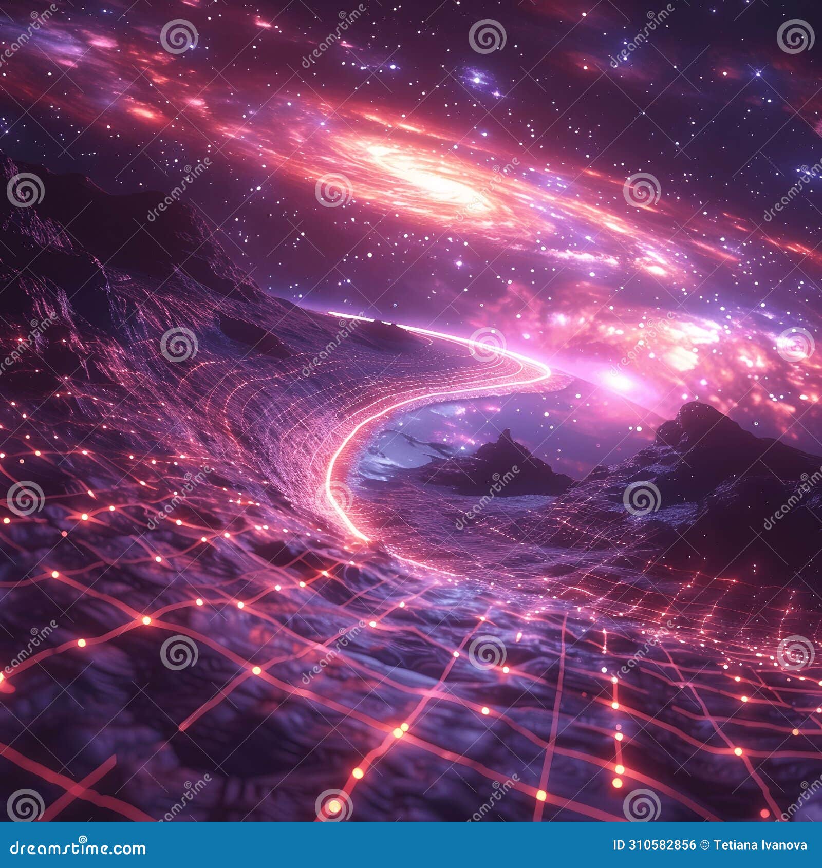Dynamic 3D Exploration, Purple Virtual Space. Stock Illustration ...