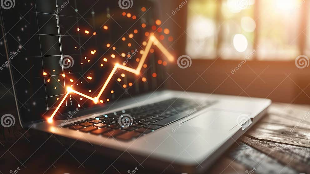 Dynamic 3d Graph from Laptop, Business Strategy Success, Dramatic ...