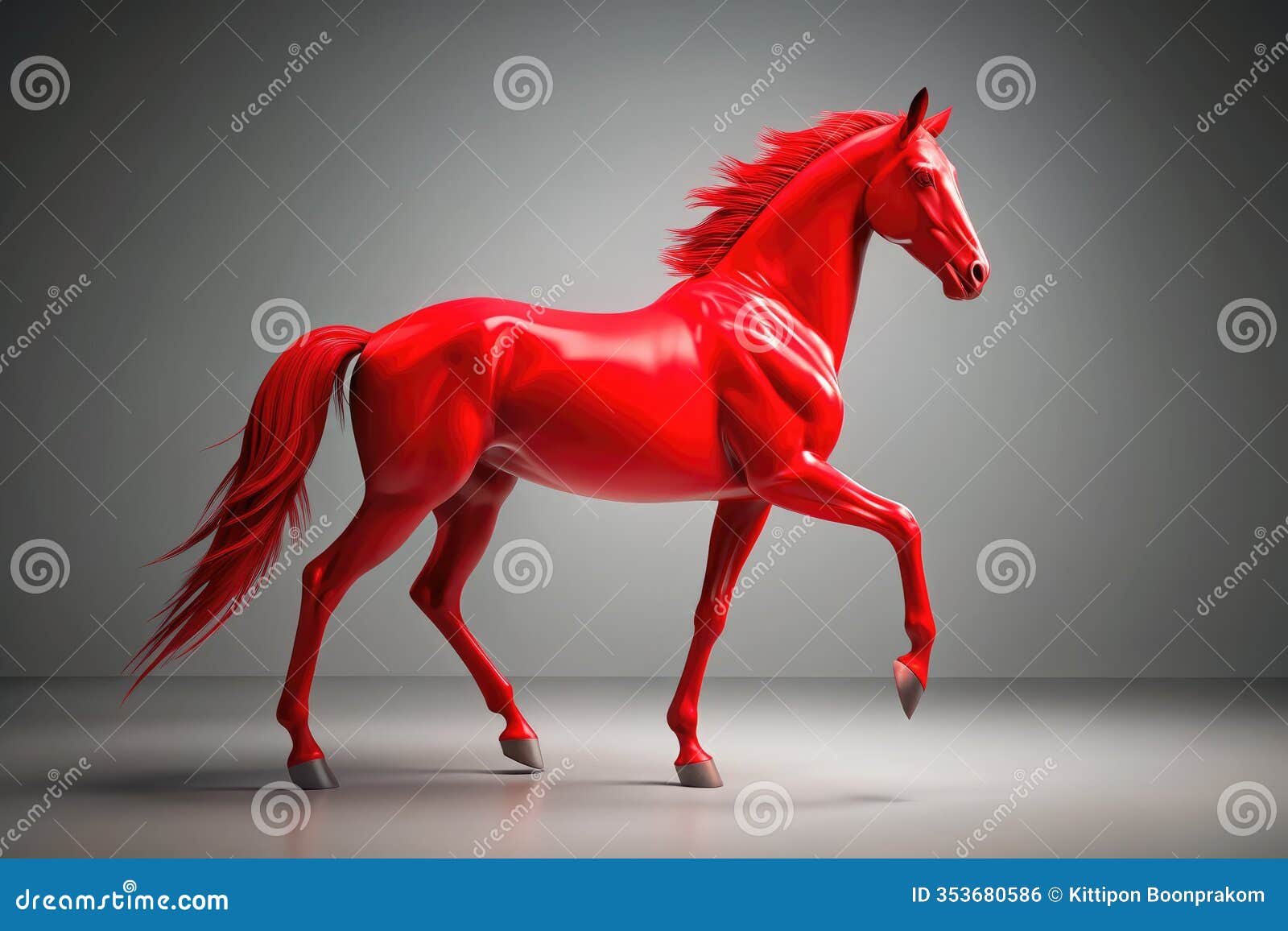 Dynamic 3D Horse Silhouette Animation Powerful Red Symbol On A Grey ...