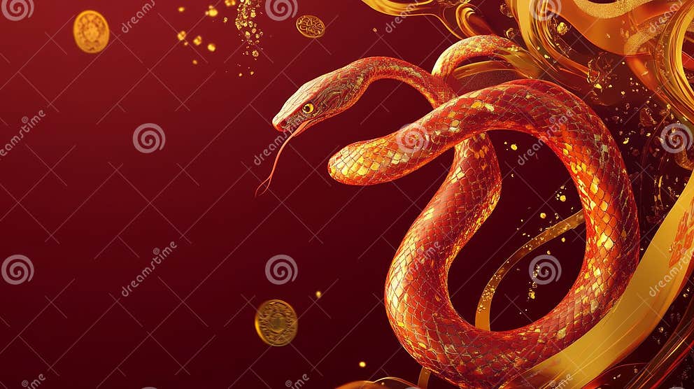 Dynamic 3D Illustration of a Crimson Snake on a Deep Background Stock ...
