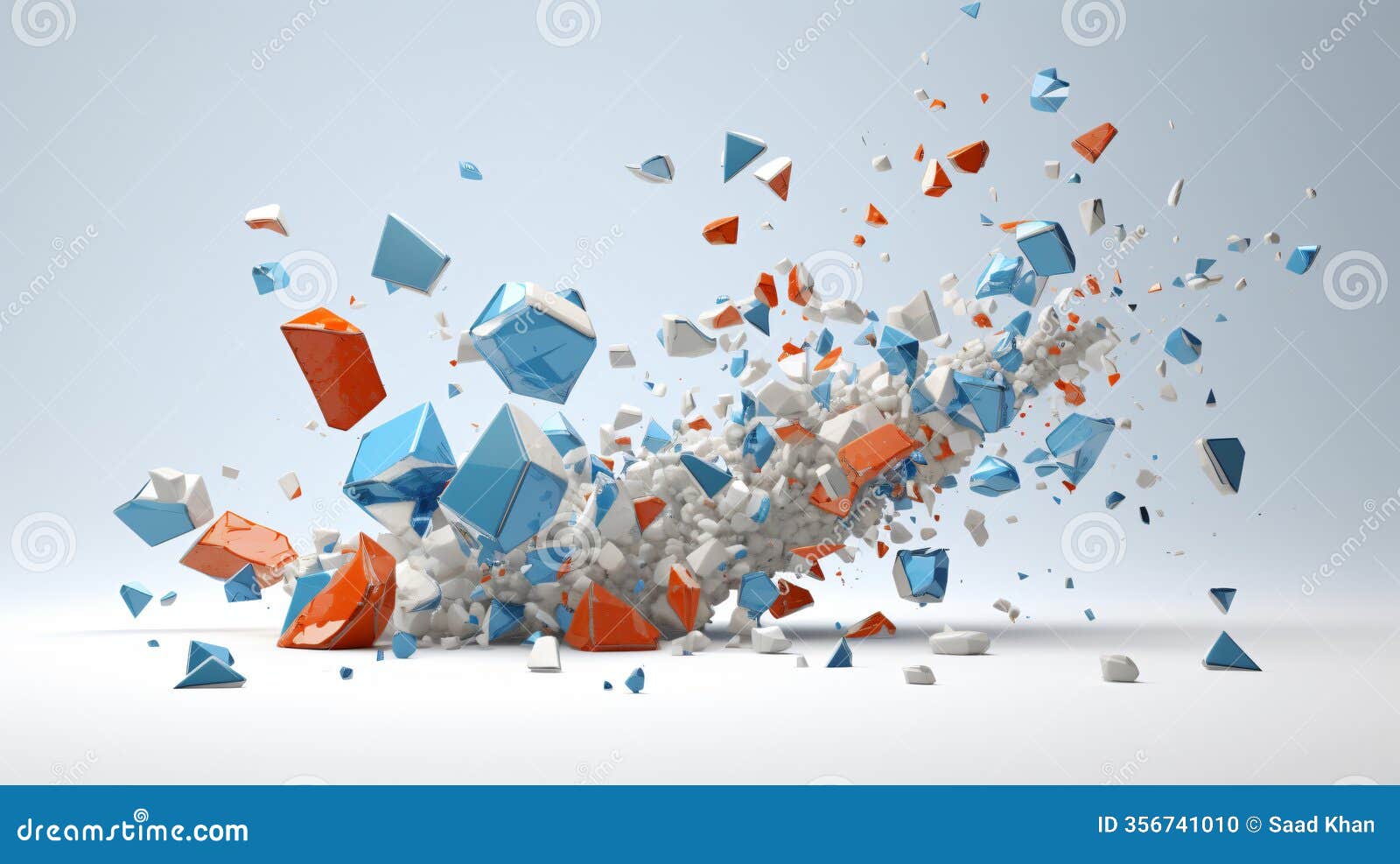Dynamic 3D Illustration of Debris Falling on White Background Stock ...