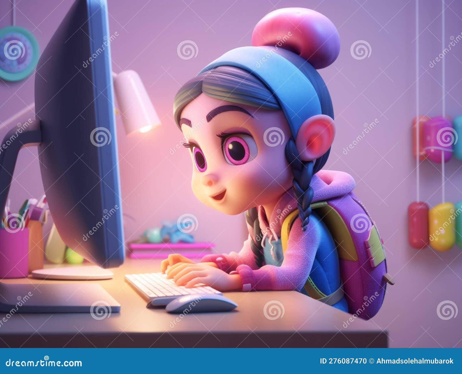3d Girl Character Working with Computers Stock Illustration ...