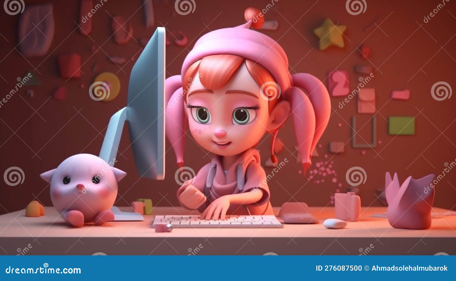 3d Girl Character Working with Computers Stock Illustration ...