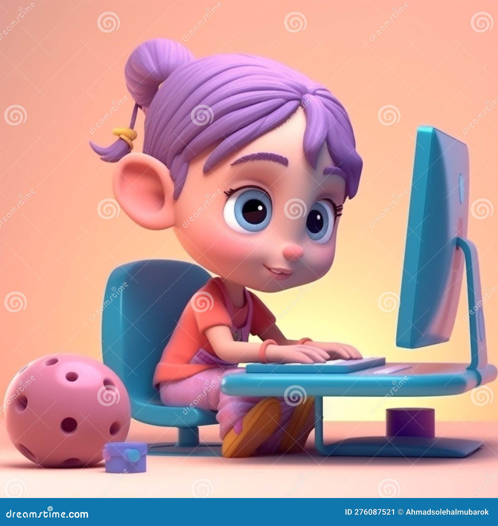 3d Girl Character Working with Computers Stock Illustration ...