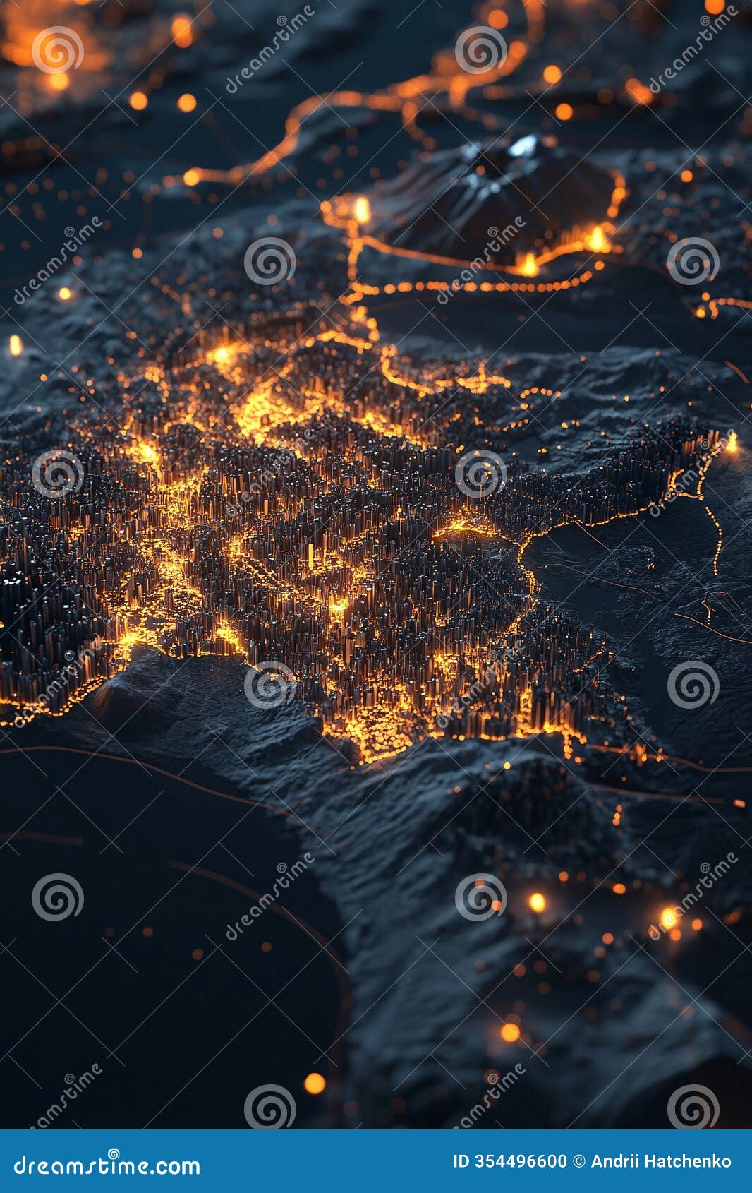 A Dynamic 3D Map Showing Population Density with Spatial Data Visualization. Stock Illustration ...