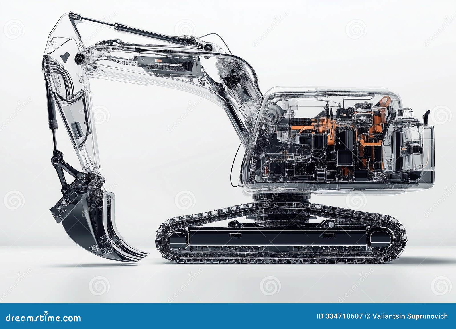 A Dynamic 3D of a Modern Excavator with Semi Transparent Elements ...