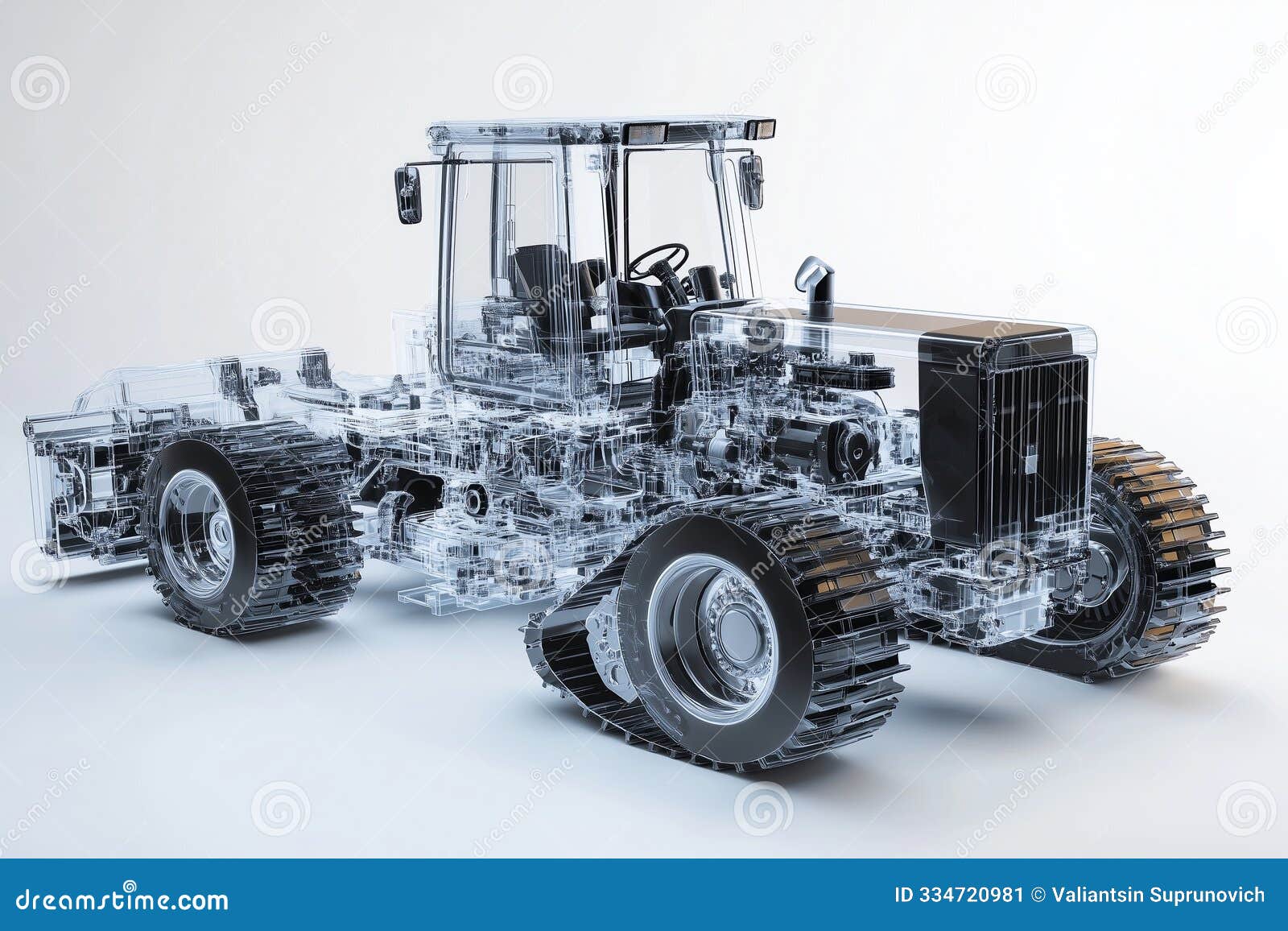 A Dynamic 3D of a Modern Grader with Semi Transparent Elements, Showing ...