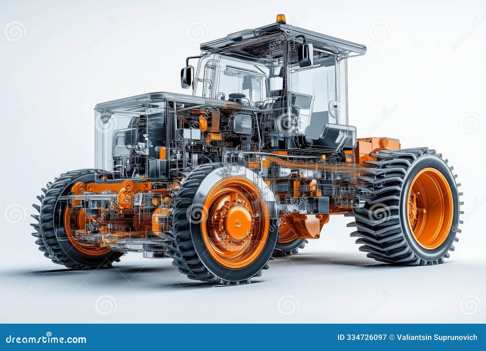 A Dynamic 3D of a Modern Grader with Semi Transparent Elements, Showing ...