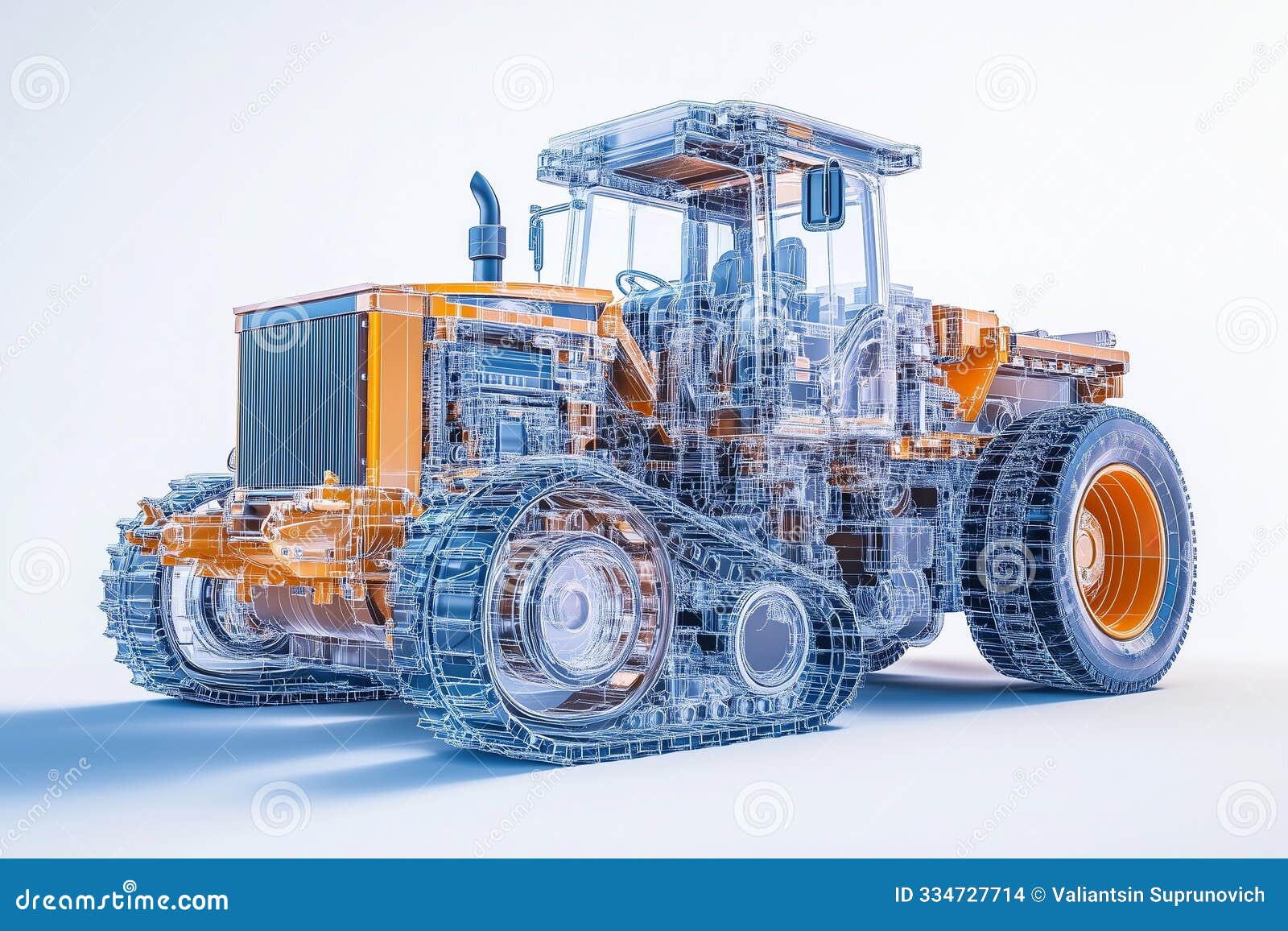 A Dynamic 3D of a Modern Grader with Semi Transparent Elements, Showing ...