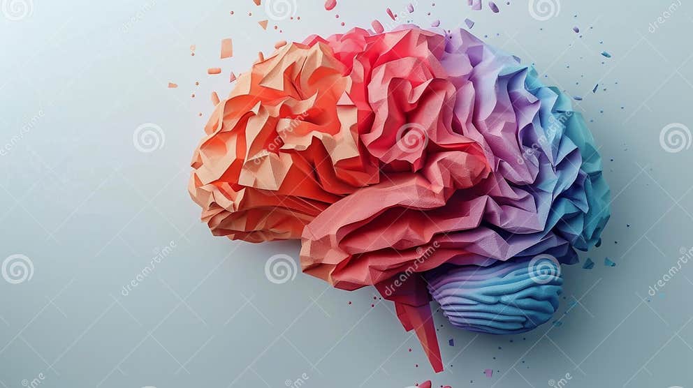 Dynamic 3D Paper Brain Artwork with Popping Segments Symbolizing ...