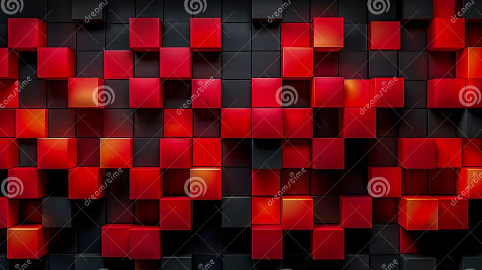 Dynamic 3D Red and Black Cubic Wall Pattern with Depth Stock Illustration - Illustration of ...