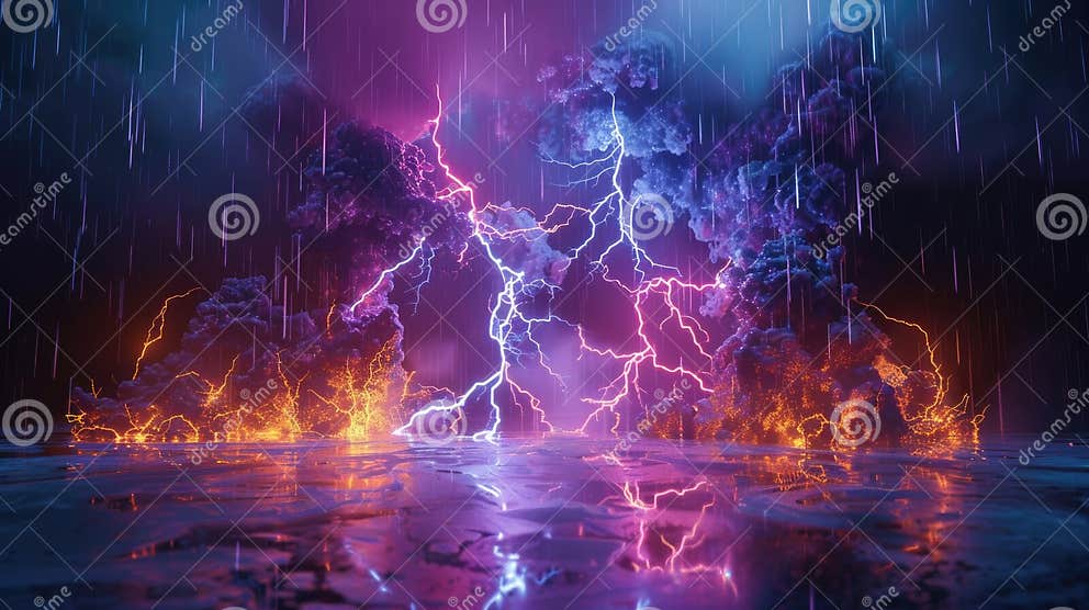 Dynamic 3D Rendering of a Colorful Lightning Strike, Electrifying the ...