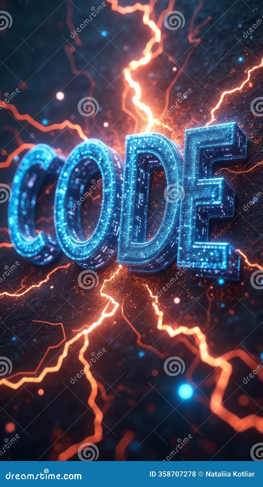 Dynamic 3D Representation of the Word CODE Illuminated by Electric ...
