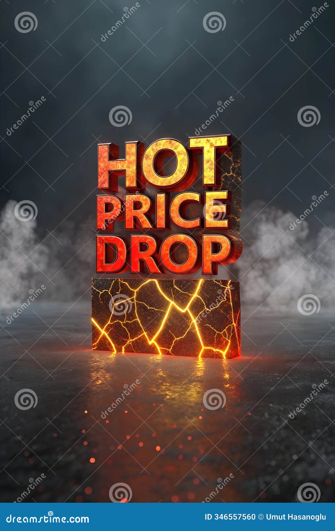 Dynamic 3D Text Displaying Hot Price Drop with Fiery Effects and ...