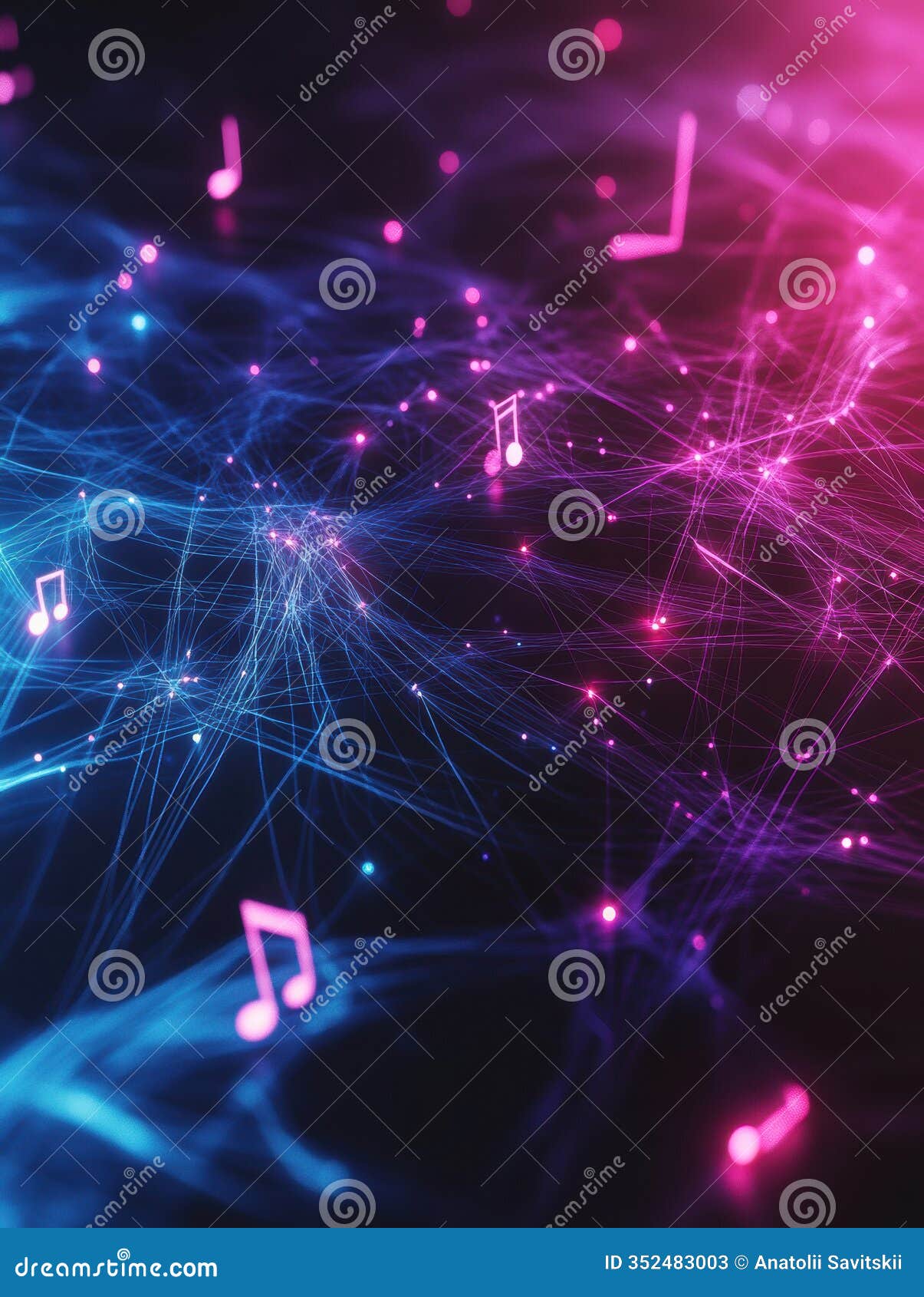 Dynamic 3D Visualization of Musical Notes Floating through a Vibrant ...
