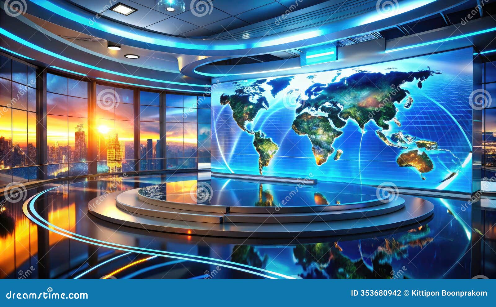 Dynamic 3D World News Background Loop Futuristic Map Studio Set for ...