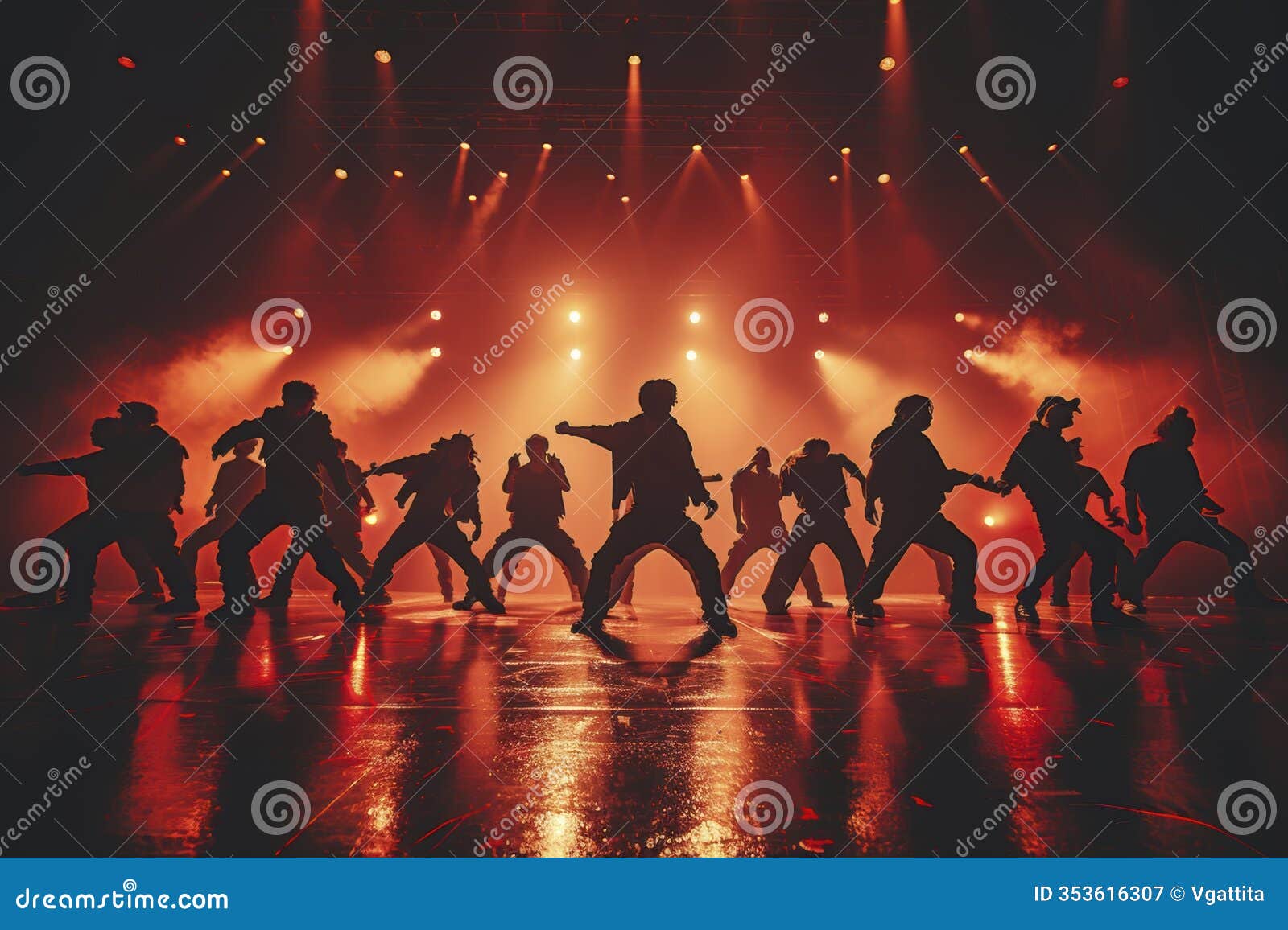 Dynamic Dance Crew Performing Energetic Choreography Under Dramatic ...