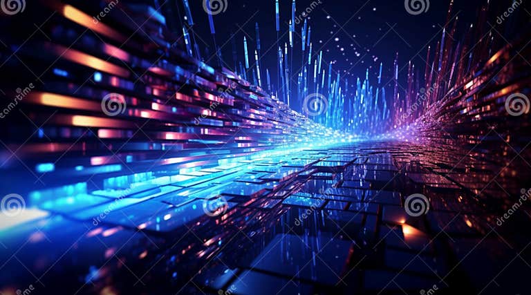 Dynamic Data Flow 3D Stream Art Merges Cyberpunk, Blockchain, Cybersecurity in Abstract Stock ...