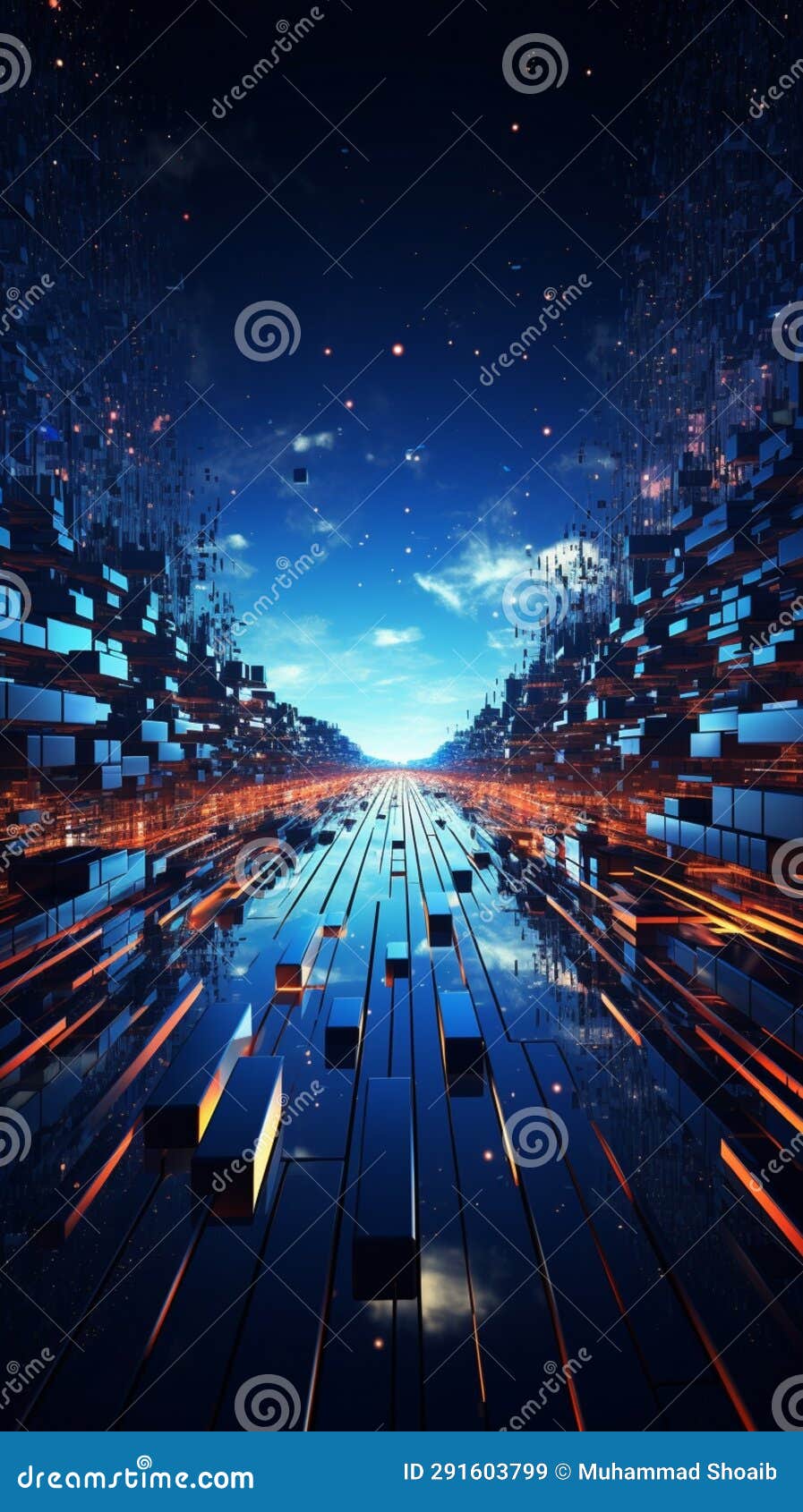 Dynamic Data Flow 3D Stream Art Merges Cyberpunk, Blockchain ...