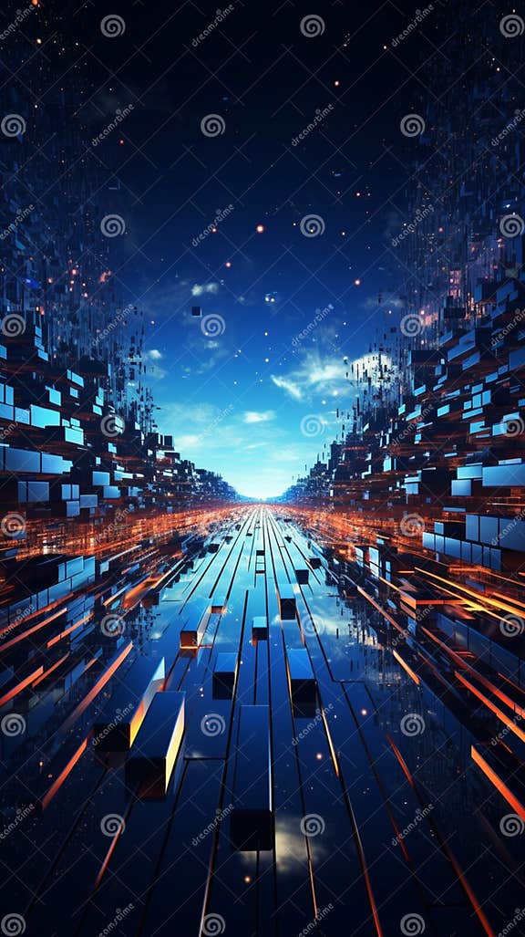 Dynamic Data Flow 3D Stream Art Merges Cyberpunk, Blockchain, Cybersecurity in Abstract Stock ...