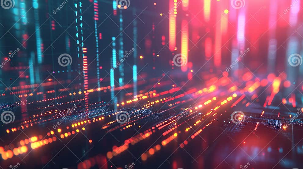 Dynamic Data Stream with Neon Lights and Futuristic Design Stock ...