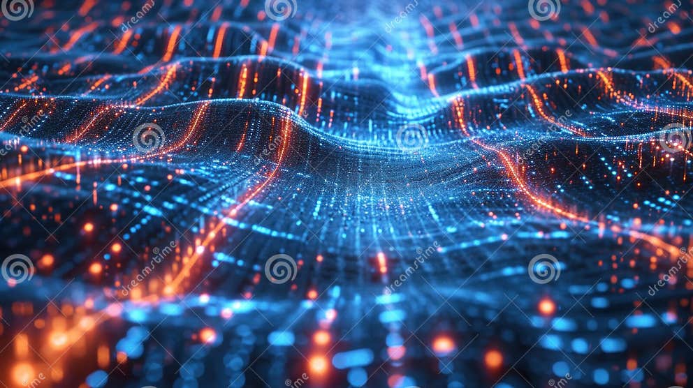 Dynamic Data Stream Visualization in Blue and Red Stock Illustration ...