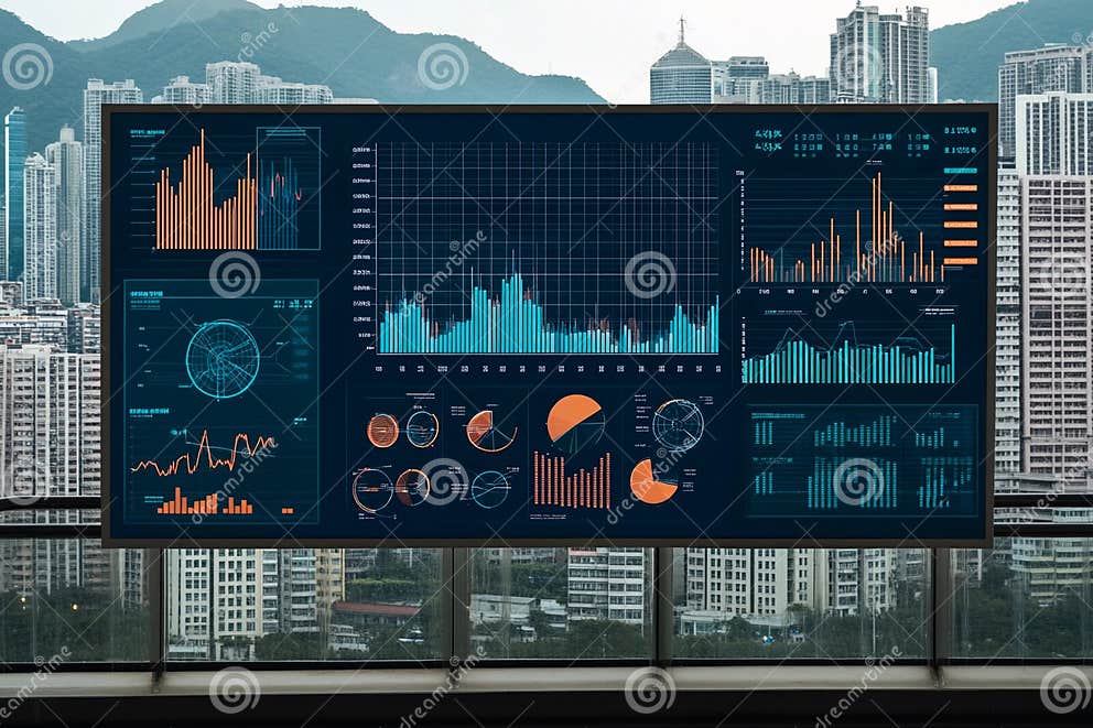 Dynamic Data Visualization Against a Stunning Urban Skyline Backdrop ...