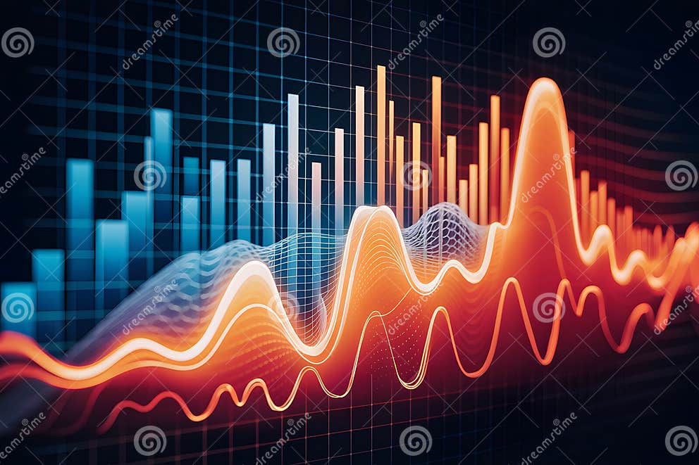 Dynamic Data Visualization Vibrant Graphs and Waveforms on Grid Like Digital Interface Stock ...