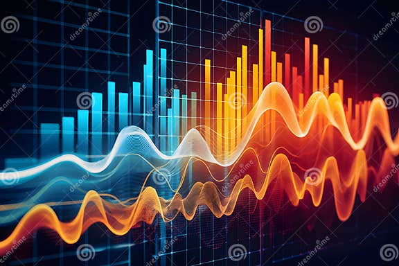 Dynamic Data Visualization Vibrant Graphs and Waveforms on Grid Like Digital Interface Stock ...