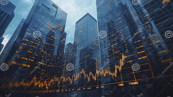 Dynamic Data Visuals in a Modern Cityscape Stock Illustration ...