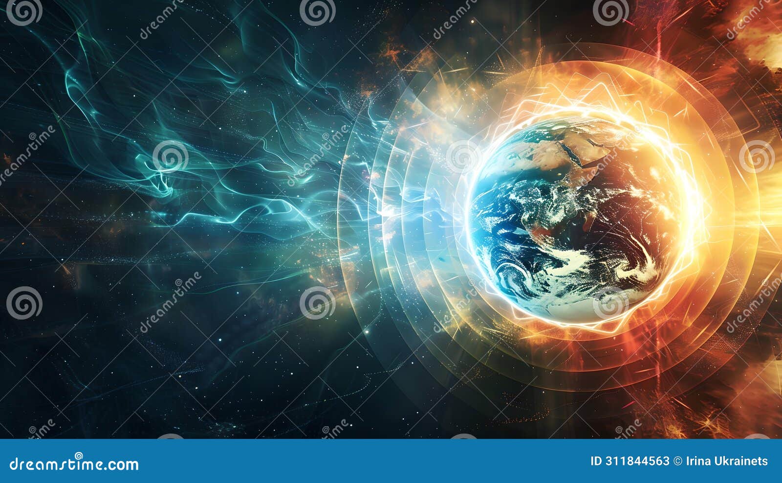 Stunning Visual of Earth in Space with Vivid Colors, Energy Waves, and ...