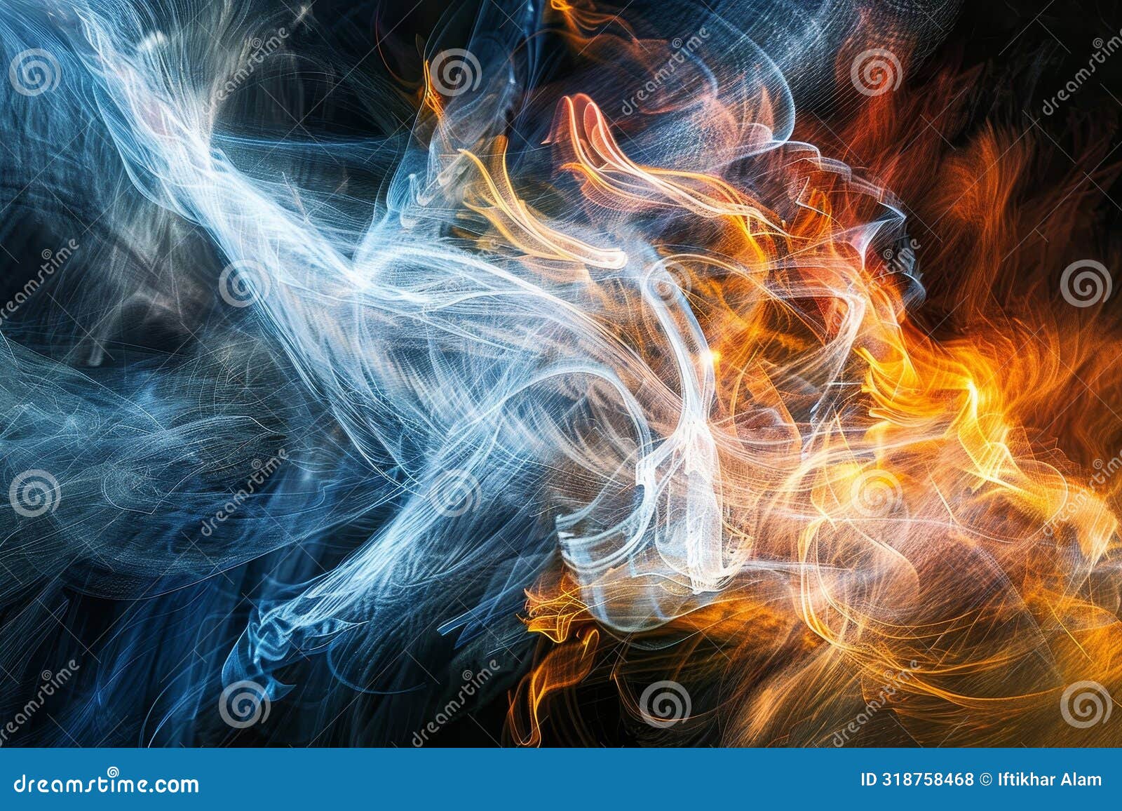 Dynamic Depiction of Fire and Smoke Intertwining on a Dark Backdrop, an ...